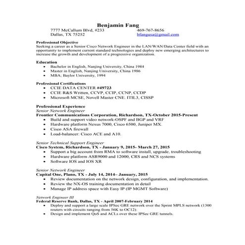 Benjamin Fang Resume | PDF