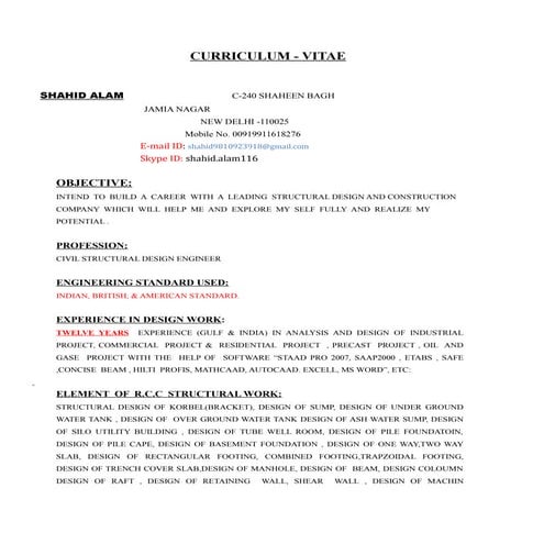 Shahid Alam(Resume for Structural) | RTF | Civil Engineering Industry ...