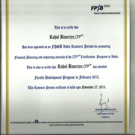 FPSB India- Resource Person Certificate | PPT