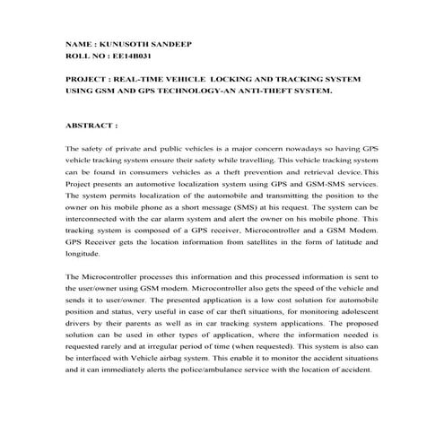 REAL-TIME VEHICLE LOCKING AND TRACKING SYSTEM USING GSM AND GPS ...