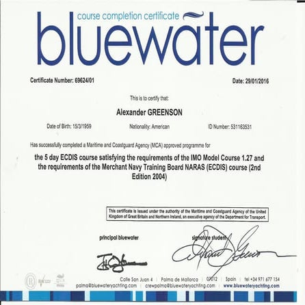 Alexander Greenson's ECDIS Certificate Jan. 2016 | PDF
