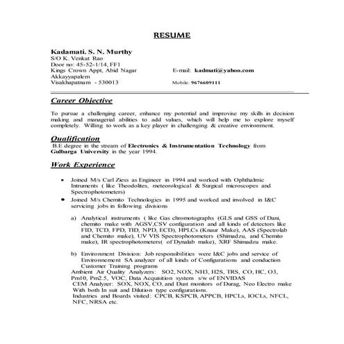 Resume of K.S.N.murthy | DOCX