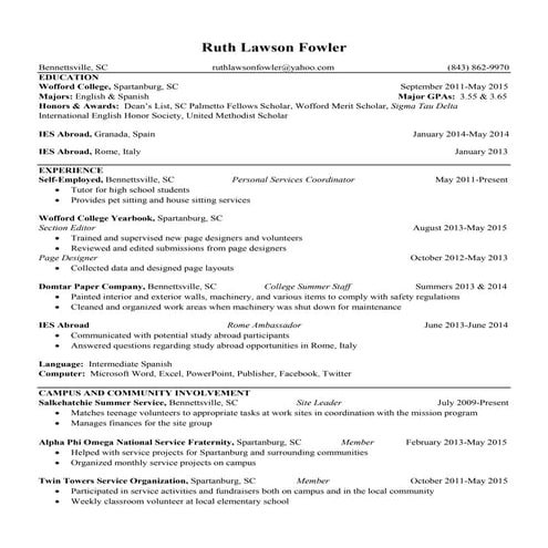 Ruth Lawson Fowler Resume (1) | PDF