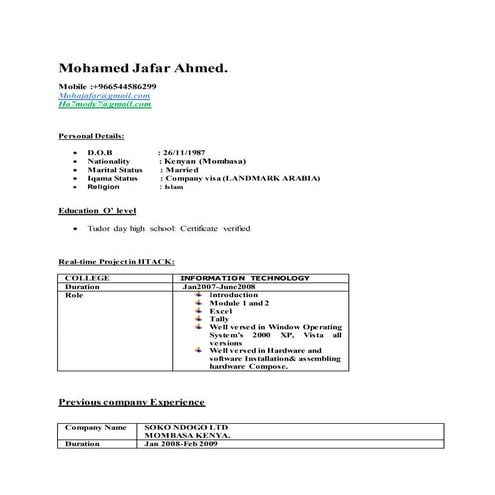 MOHAMED JAFAR CV | PDF