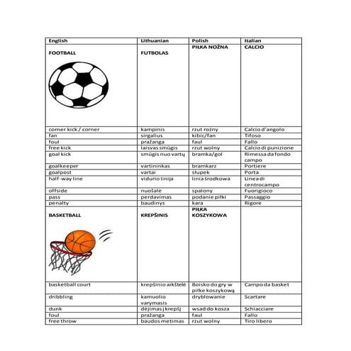 Sport Vocabulary | PDF