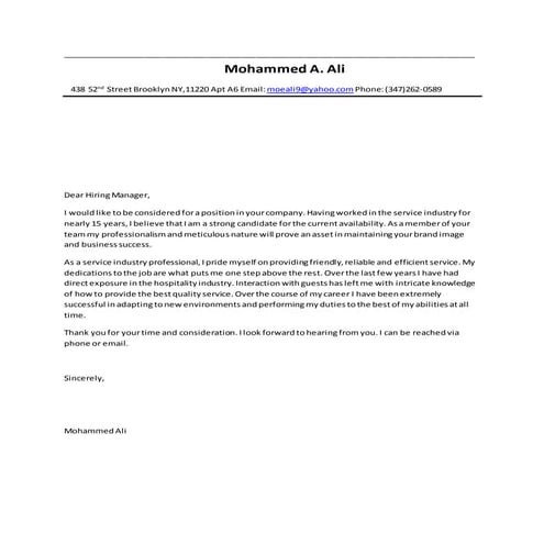 Mohammed Ali Cover letter | DOCX