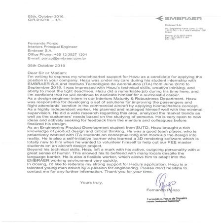 Recommendation Letter Embraer | PDF