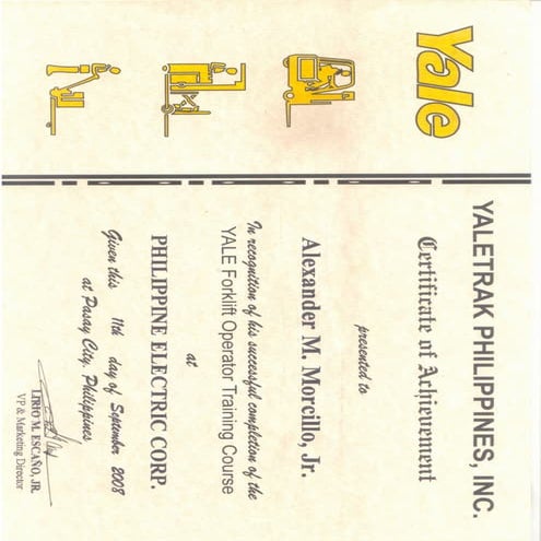 YALE trak certificate | PDF