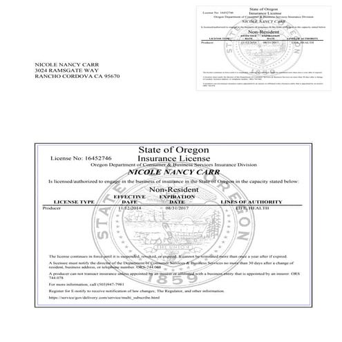 OR Insurance License-Nicole | PDF