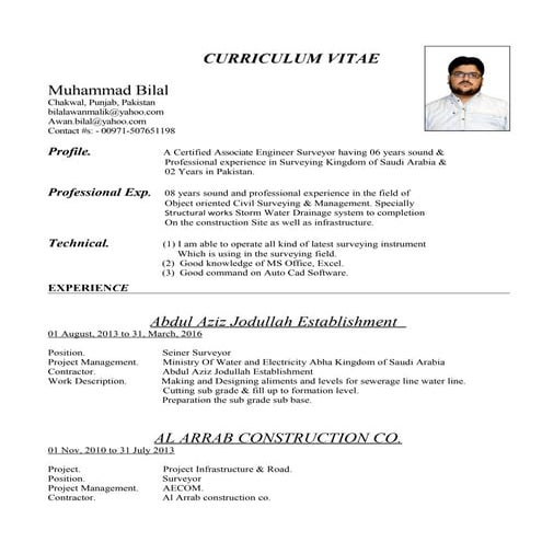 MUHAMMAD BILAL CV For Surveyor | DOC