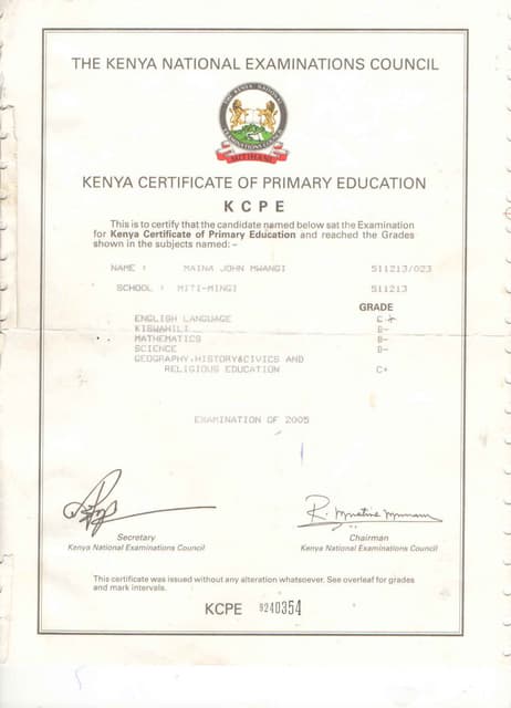 KCPE Certificate | PDF