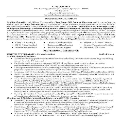 Adison Scott Technical Resume (Satellite Communication) | PDF