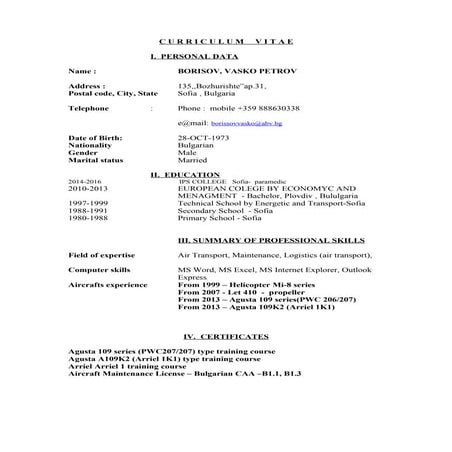 Vasko Borisov- CV1 | PDF