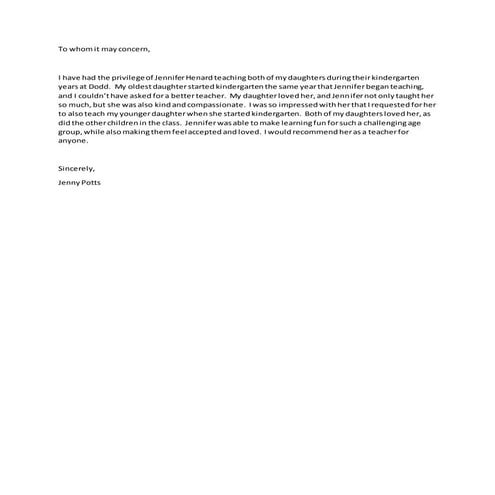 Parent Recommendation Letter | DOCX | Daycare and Pre-School | Parenting