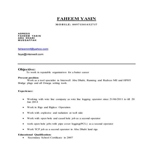 Faheem CV | DOCX