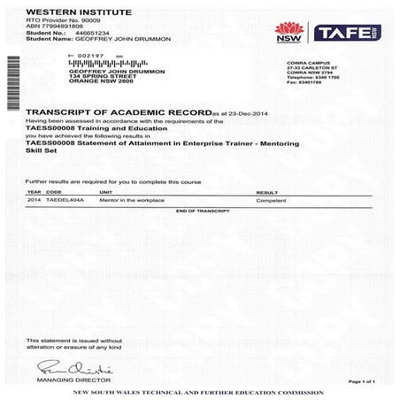 Mentoring Certificate - TAFE NSW | PDF