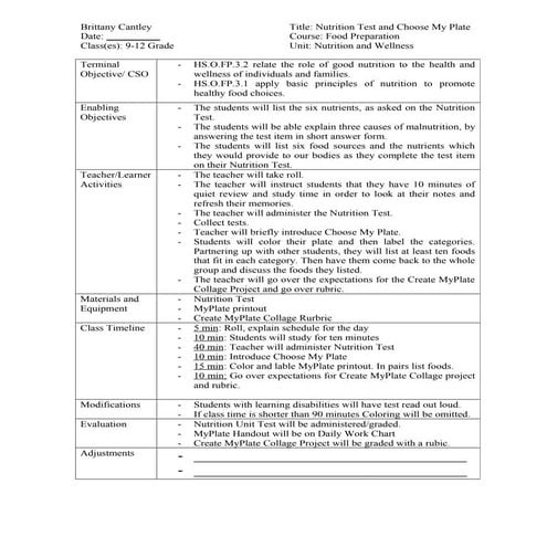 Food 63 Nutrition Test and Choose my plate | PDF