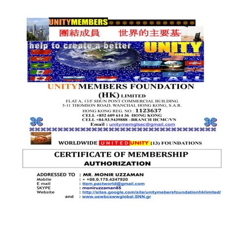 UNITY APOINTMENT AND NOMINATION FOR BANGLADESH AND ASIA | PDF