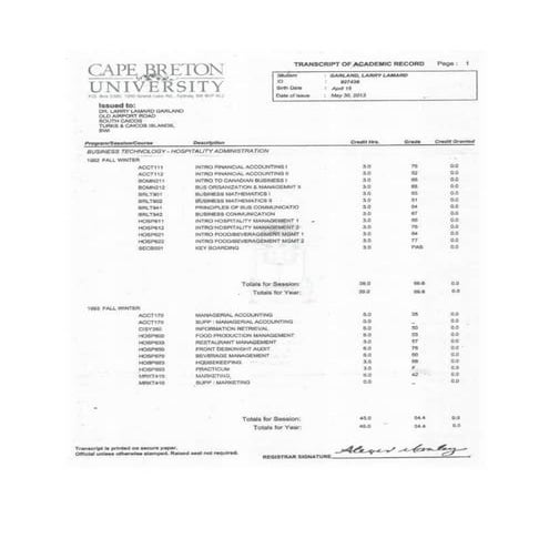 Cape Breton University Transcript | PDF