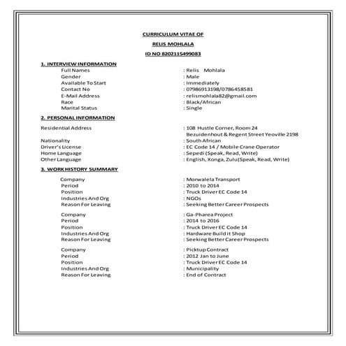 Relis Mohlala CV1 | DOCX
