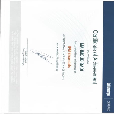 Schlumberger IPM Course certf | PDF