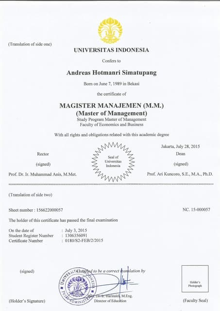 Master Transcript_Andreas Hotmanri Simatupang | PPT