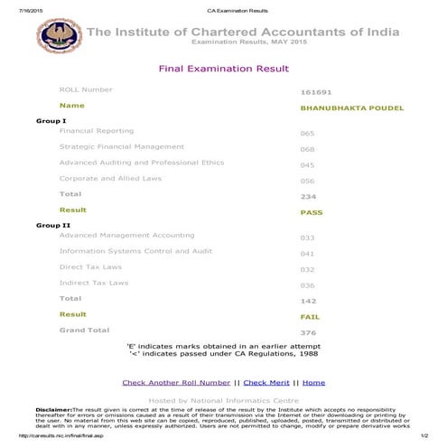 CA Examination Results | PDF