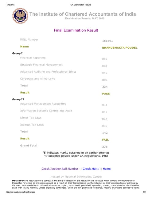 ICAI Exam Results | PDF