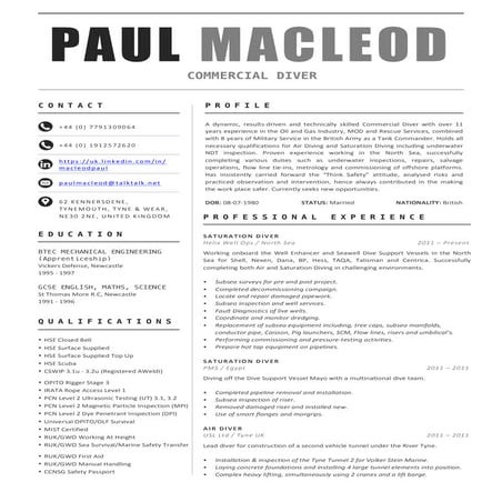 Paul Macleod - Commercial Diver CV | PDF