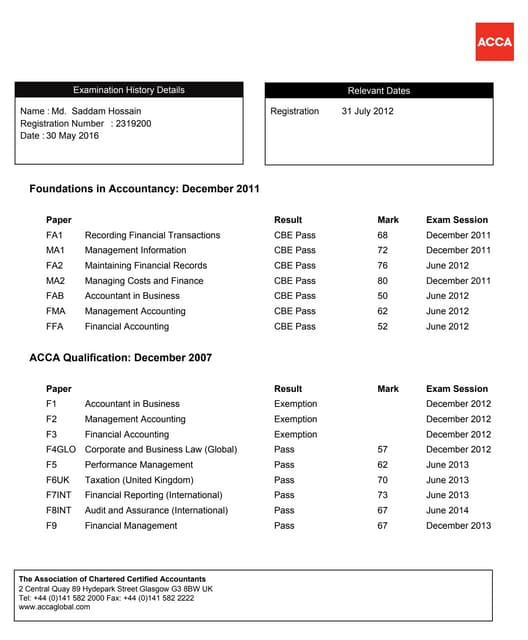 ACCA Exam Status Report | PDF