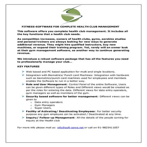 FITNESS-SOFTWARE FOR COMPLETE HEALTH CLUB MANAGEMENT | PDF