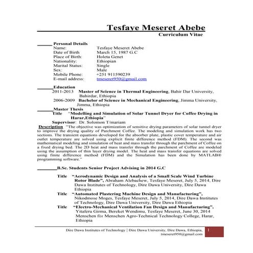 Tesfaye Meseret Curriculum Vitae | PDF