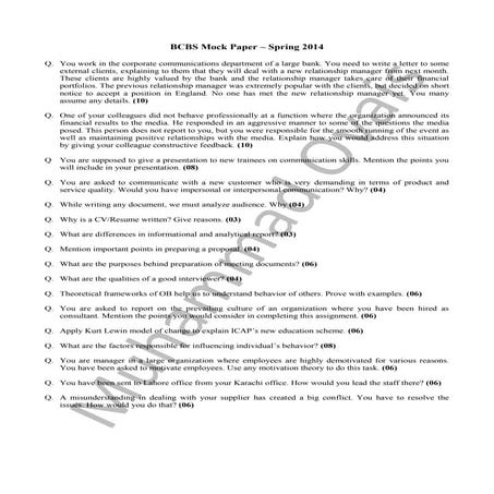 BCBS Mock Paper - Spring 2014 | PDF