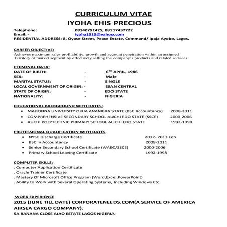 IYOHA PRECIOUS CV | DOC