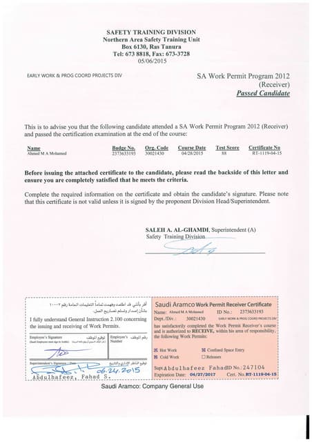 CV MUTHURAJ MUTHIAH SAFETY OFFICER WORK PERMIT RECEIVER ROAD SAFETY ...