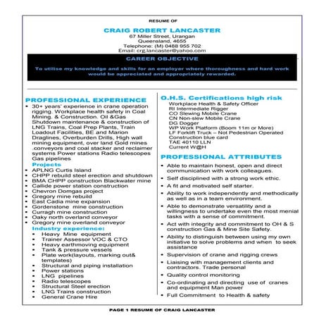 Resume of Craig Lancaster updated | PDF
