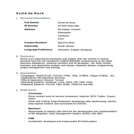 Esme de Kock CV | DOCX