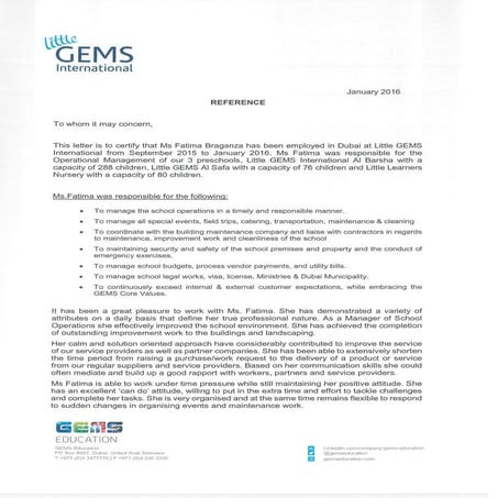 Head Of School - Reference letter | PDF