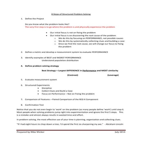 8 Steps of Structured Problem Solving | PDF