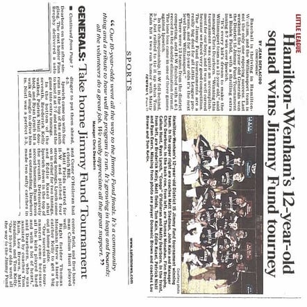 2014 Jimmy Fund champs Salem News | PPT