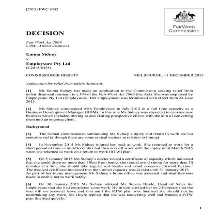 U2015 6453 Sidney v Employsure - decision | PDF