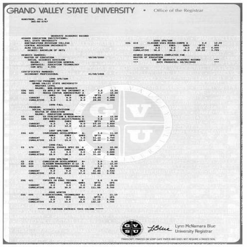 GVSU Transcript | PDF