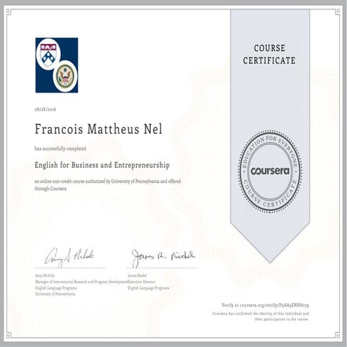 Course Certificate - English for Business & Entrepreneurship | PDF
