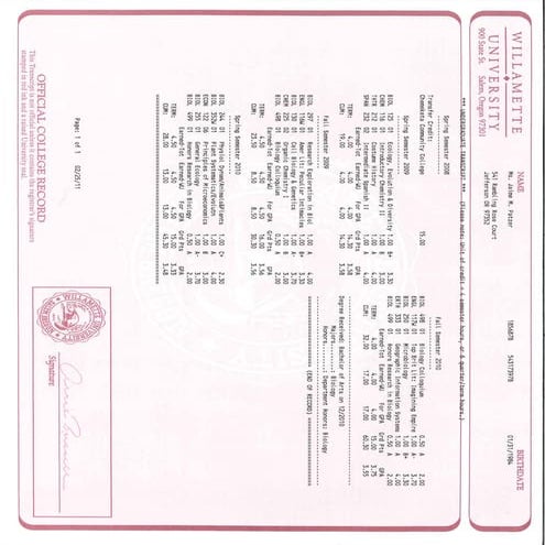 Official Transcript - Willamette University | PDF