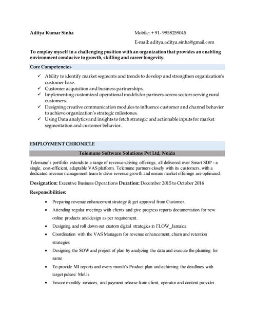 Aditya Kumar Sinha Resume | PDF Aditya Kumar Sinha Resume | PDF