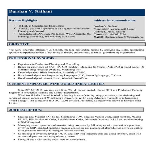 Darshan Nathani Resume | PDF | Business | Business and Finance