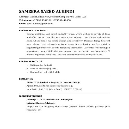 CV Sameera Saeed_ Updated Dec 2013-2 | PDF