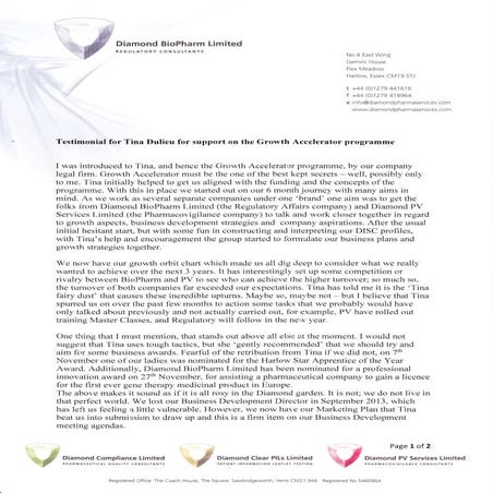 Diamond Testimonial - signed copy | PDF | Business | Business and Finance