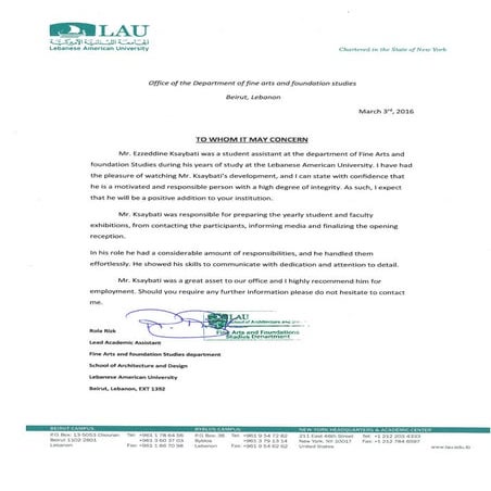 Lau Recomendation Letter | PDF