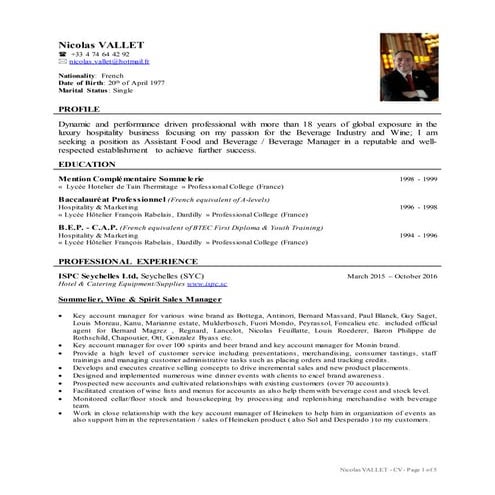 CV Nicolas Vallet 2016 | PDF
